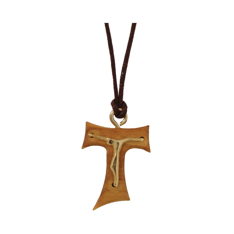 Olive Wood Tao Cross Pendant, G-F Corpus, 13"