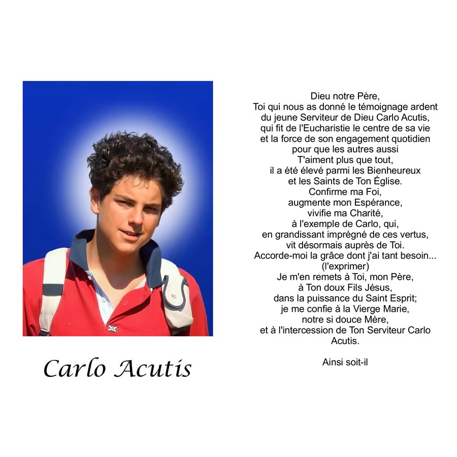 Carlo Acutis Laminated Card 3'' x 4.5'', French / ea
