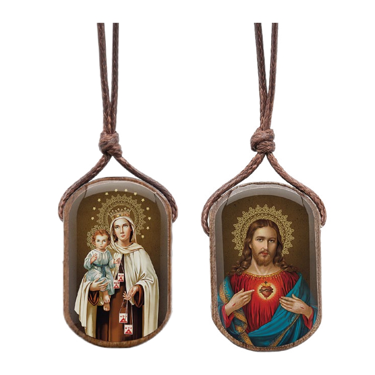 Wood Scapular, Brown String, 13"